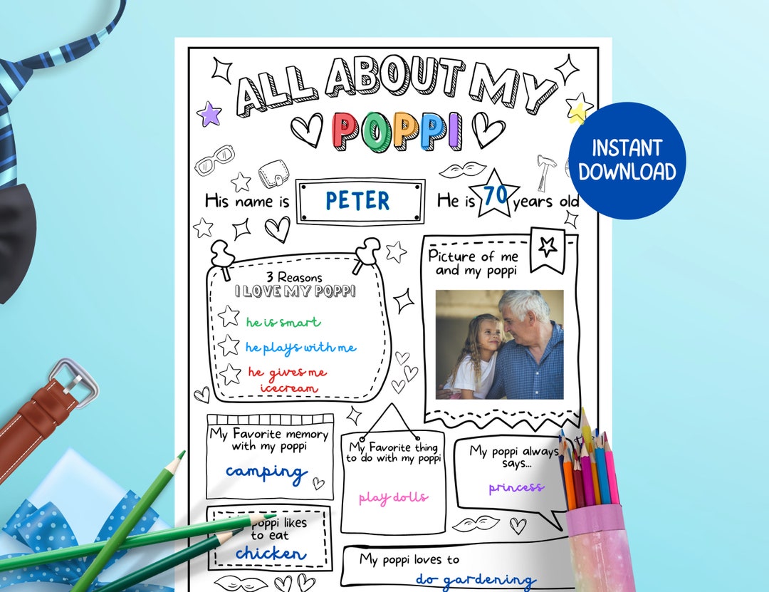 All About My Poppi Printable Worksheet for Kids, Grandad Questionnaire ...