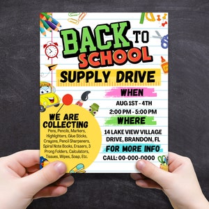 Editable School Supply Drive Flyer Template, Printable Back to School ...