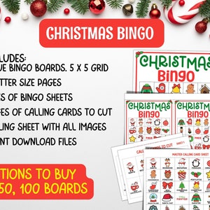 50 Christmas Bingo Cards Printable, Christmas Party Game, Christmas ...