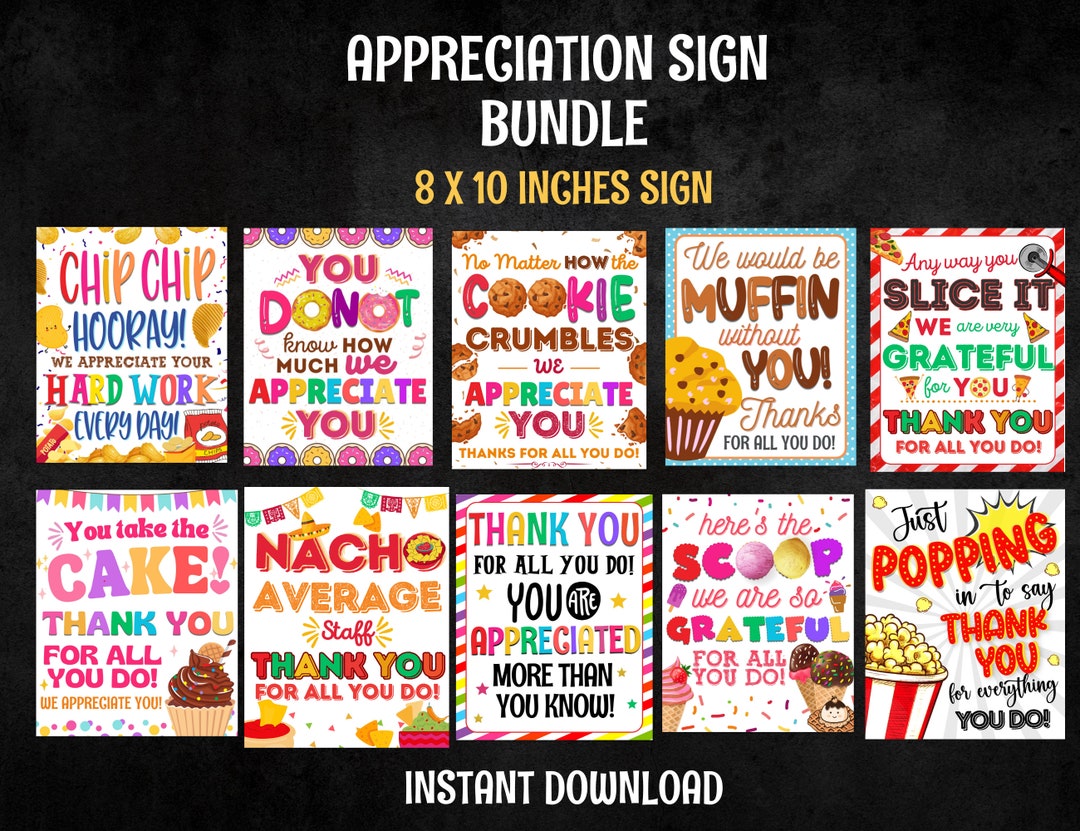 Appreciation Sign Printable Bundle for Staff Appreciation, Teacher ...