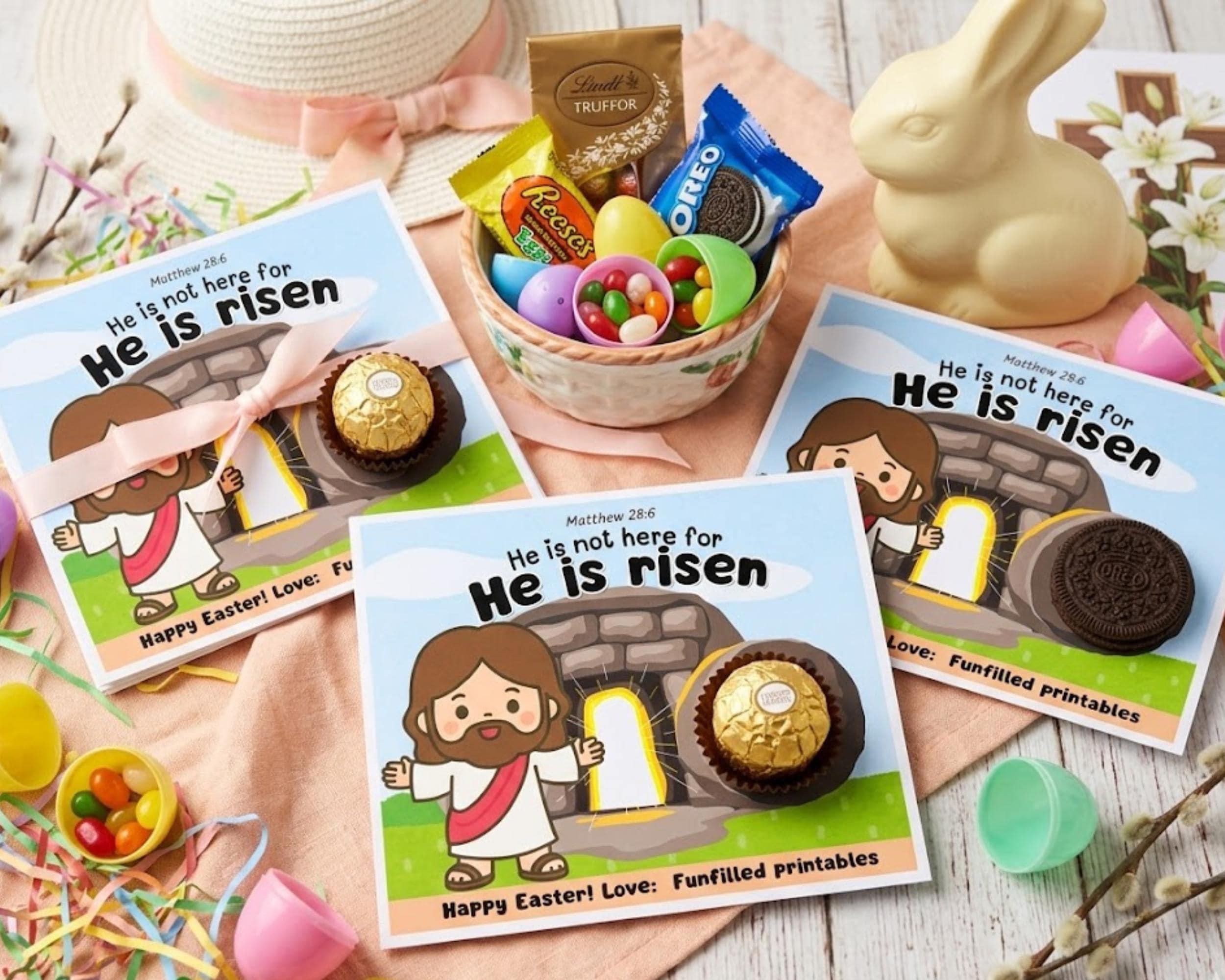 He is Risen Easter Gift Tag Printable, Religious Christian Easter Treat ...