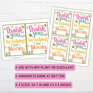 Thank You for Helping Me Bloom Tag Printable, Teacher Appreciation ...