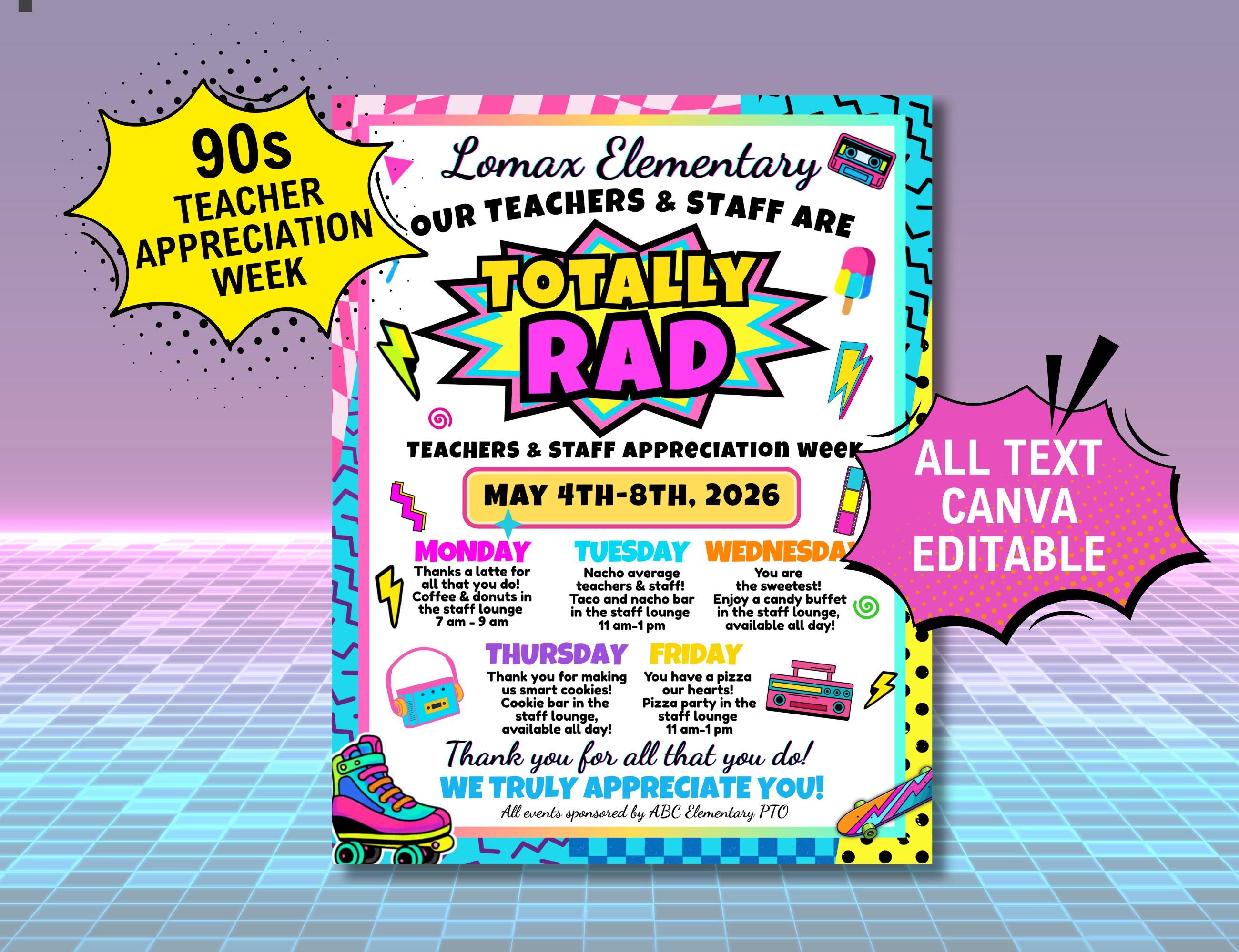 90s Teacher Appreciation Week Flyer Template Canva Editable, Teacher ...