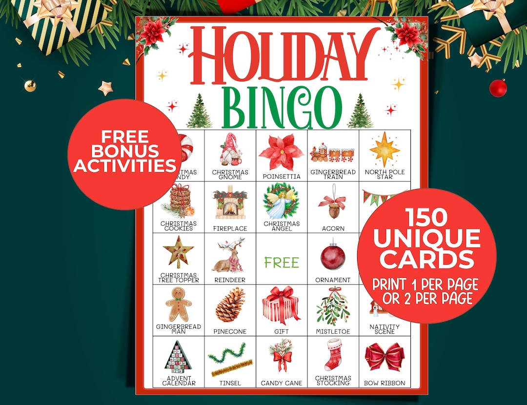 150 Holiday Bingo Cards, Holiday Party Games for Adults, Printable ...