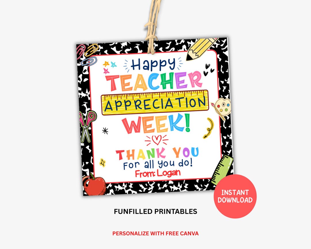 Teacher Appreciation Gift Tags, Thank You Teacher Gift Tag Teacher ...