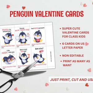 Penguin Valentine Cards for Kids, Classroom Valentines, Kids Valentine ...
