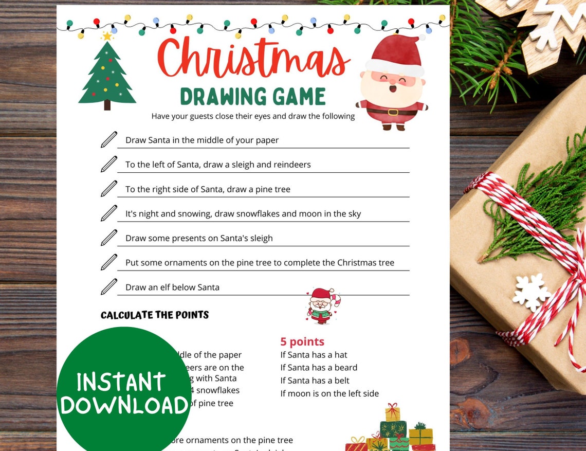 Christmas Drawing Game Printable Christmas Game for Kids and - Etsy
