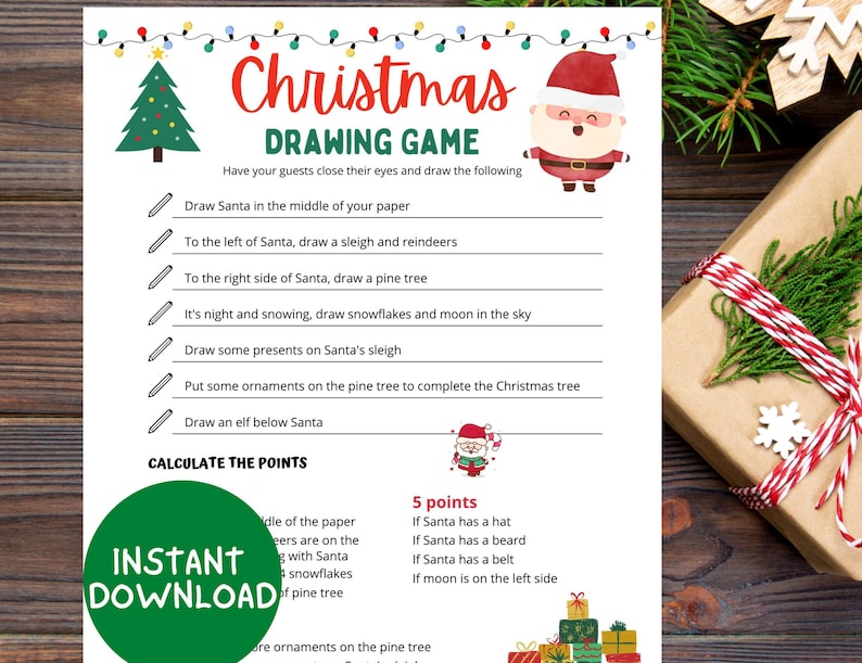 Christmas Drawing Game Printable Christmas Game for Kids and - Etsy