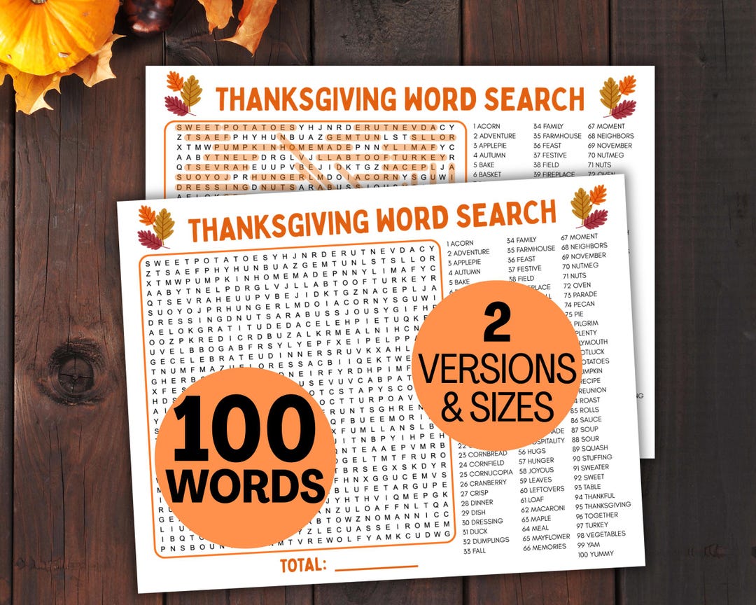 Giant Thanksgiving Word Search Printable, Word Find Thanksgiving Games ...