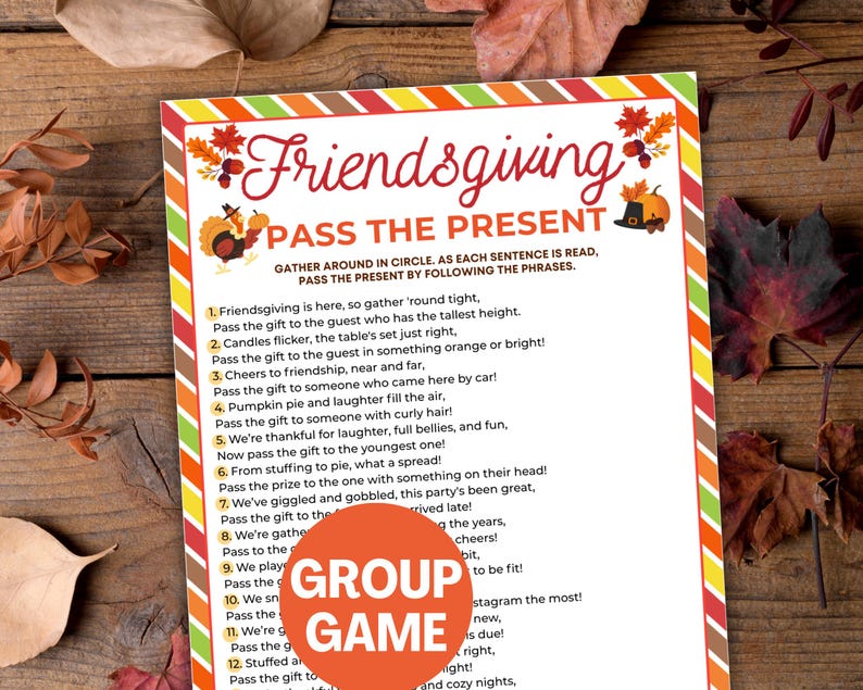 Friendsgiving Pass the Present Game, Friendsgiving Game, Group Activity ...