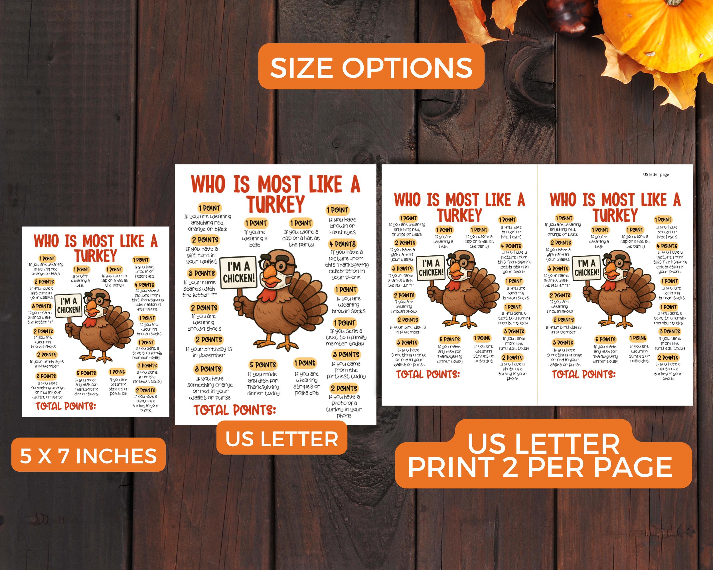 Who is Like A Turkey Thanksgiving Game, Family Game, Dinner Table Game ...