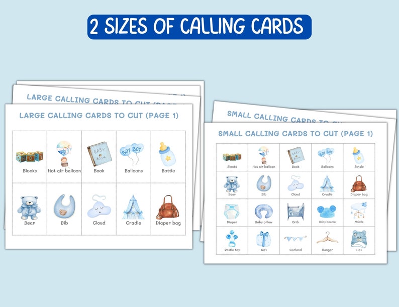 100 Baby Boy Shower Bingo Cards, Boy Baby Shower Games, Printable Blue ...