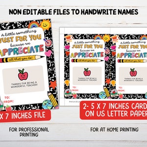 Teacher Thank You Gift Card Printable Appreciation Week Teacher Gift ...