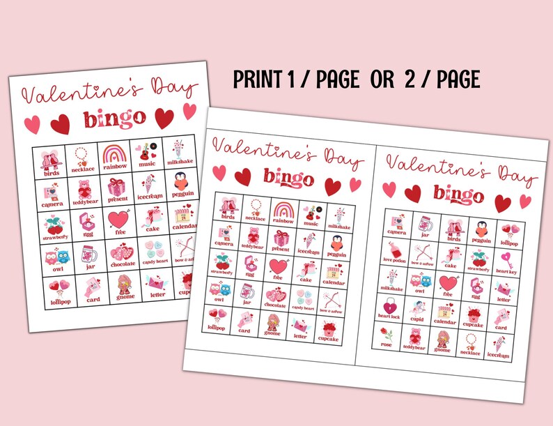 Valentines Day Bingo Game, 100 Printable Valentines Bingo Cards ...