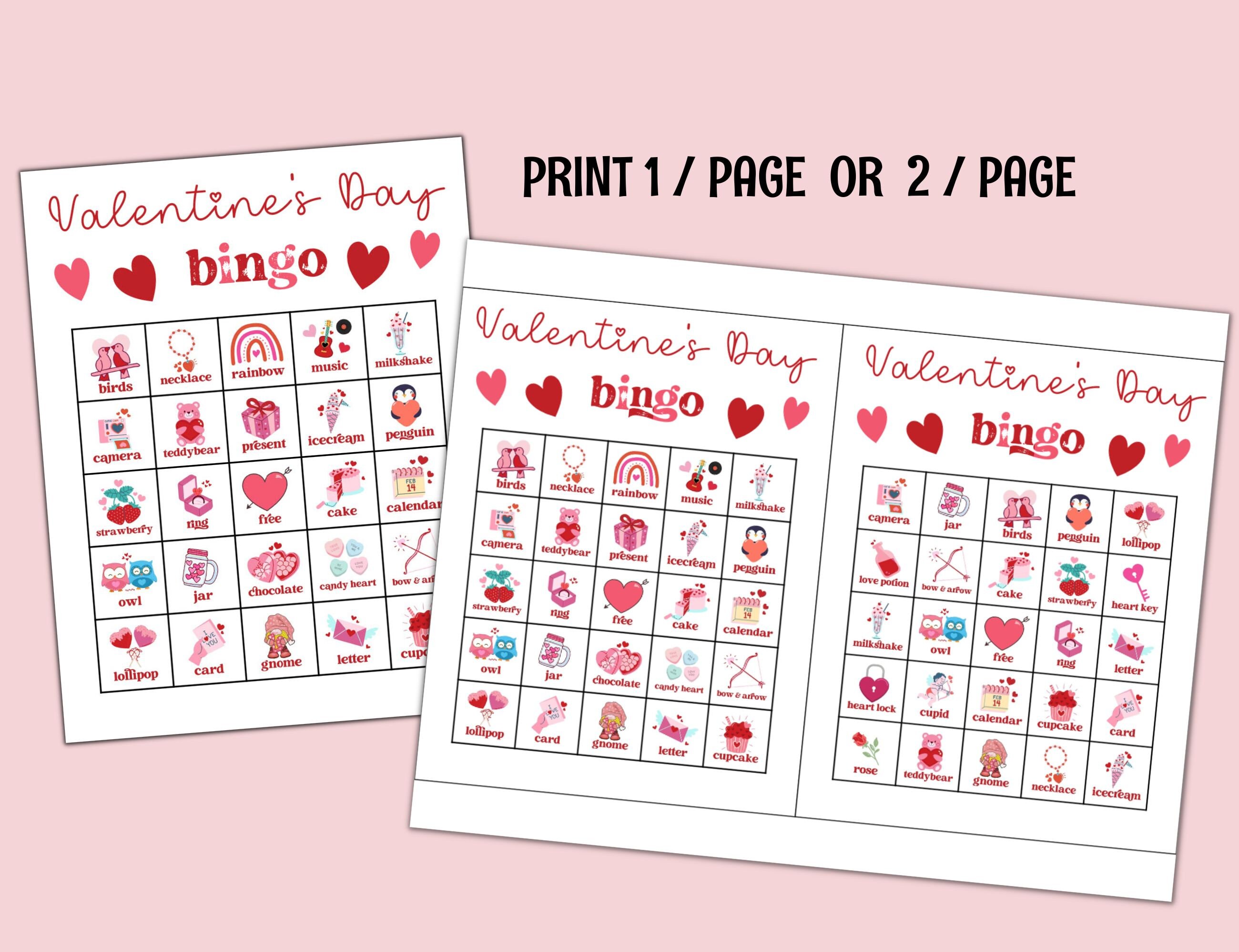 Valentines Day Bingo Game, 100 Printable Valentines Bingo Cards ...