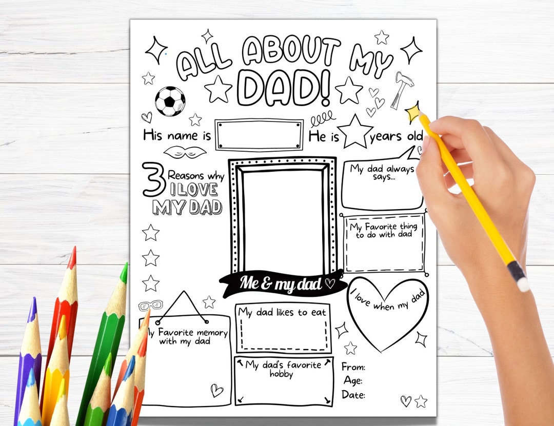 All About My Dad Printable Fathers Day Questionnaire Dad Gift From Kids ...