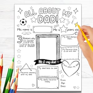 All About My Dad Printable Fathers Day Questionnaire Dad Gift From Kids ...