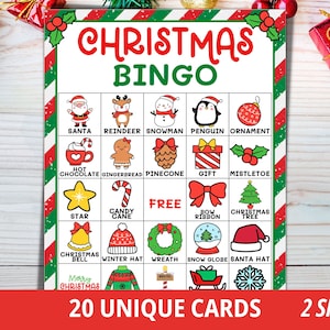 20 Christmas Bingo Cards, Fun Christmas Game, Cute Christmas Bingo for ...