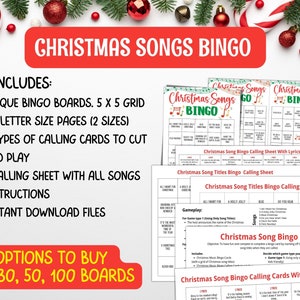 30 Christmas Song Bingo Cards, Christmas Party Games, Printable ...