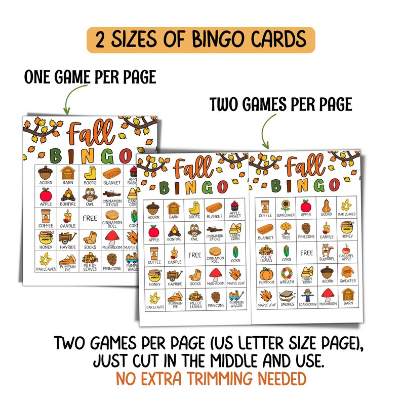 100 Fall Bingo Cards, Fall Party Game, Printable Fall Games Adults Kids ...
