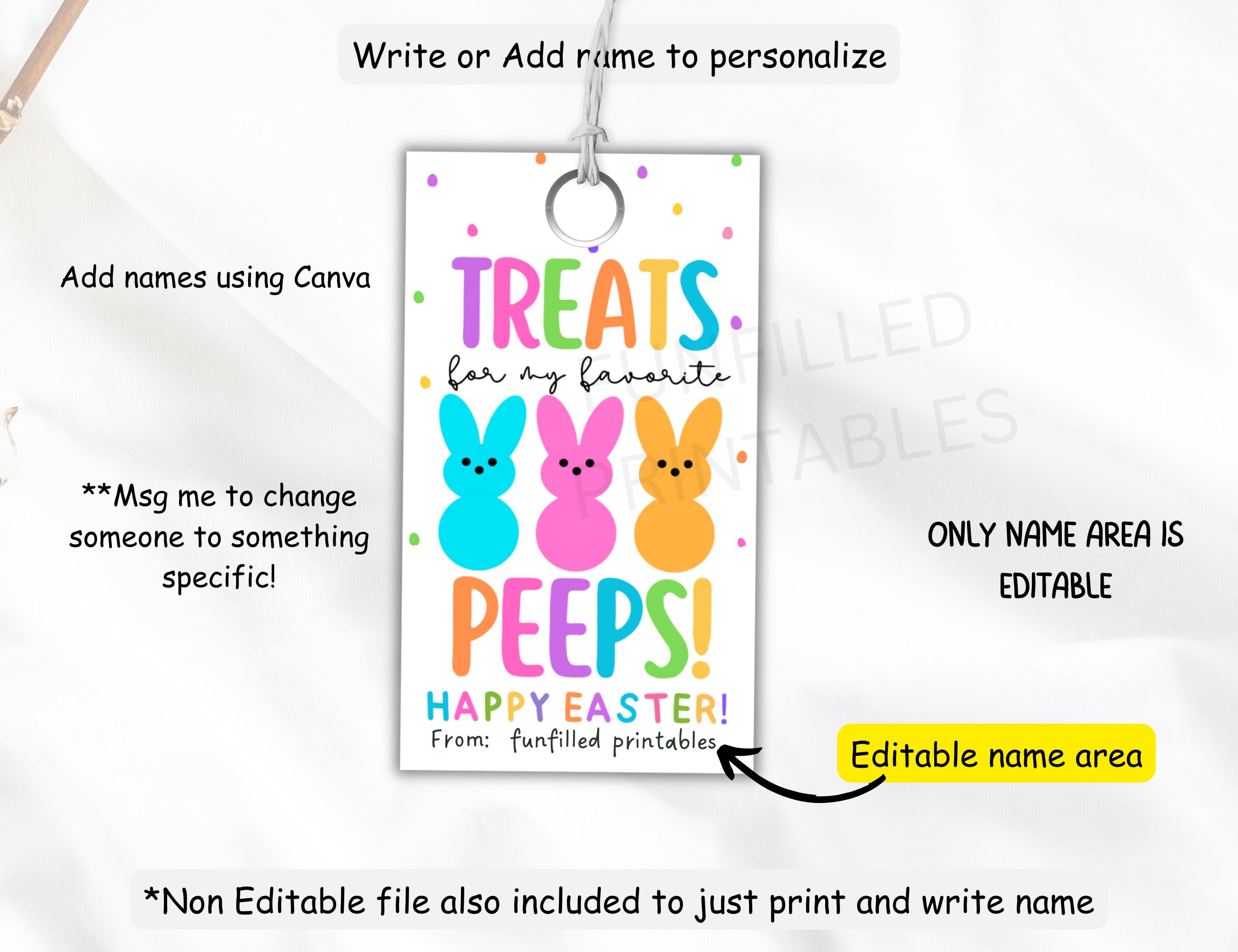 Treats for My Peeps Easter Gift Tags Printable, Peeps Easter Treat Tag ...
