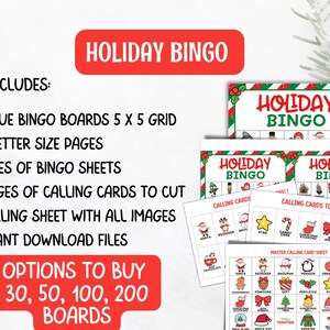 100 Holiday Bingo Cards for Kids Christmas Party Games, Easy Holiday ...