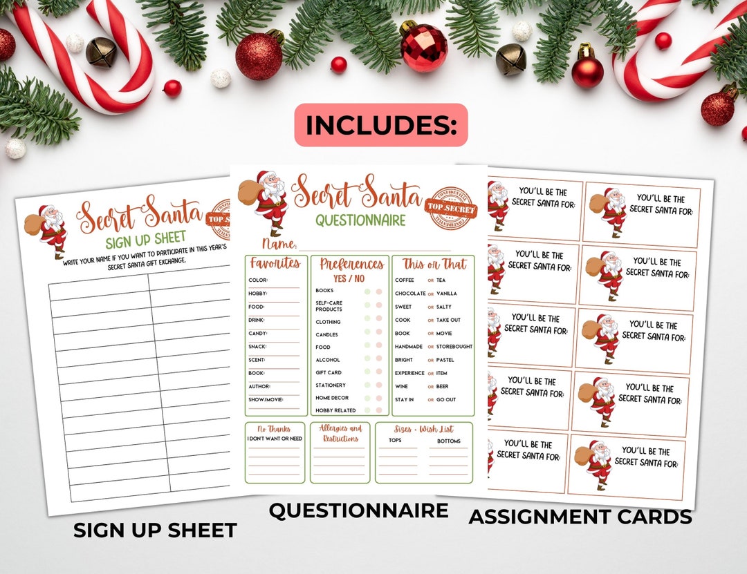 Secret Santa Questionnaire for Coworkers Teachers Staff, Printable ...