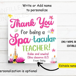 Spa-tacular Teacher Spa Gift Tags, Teachers Appreciation Gift Spa Gifts ...