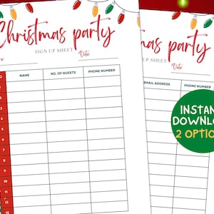 Christmas Party Sign up Sheet, Holiday Party Form, Party Sign up Form ...