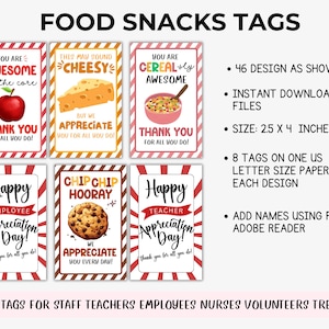 Food Gift Appreciation Tags, Employee Teacher Staff Appreciation Gifts ...