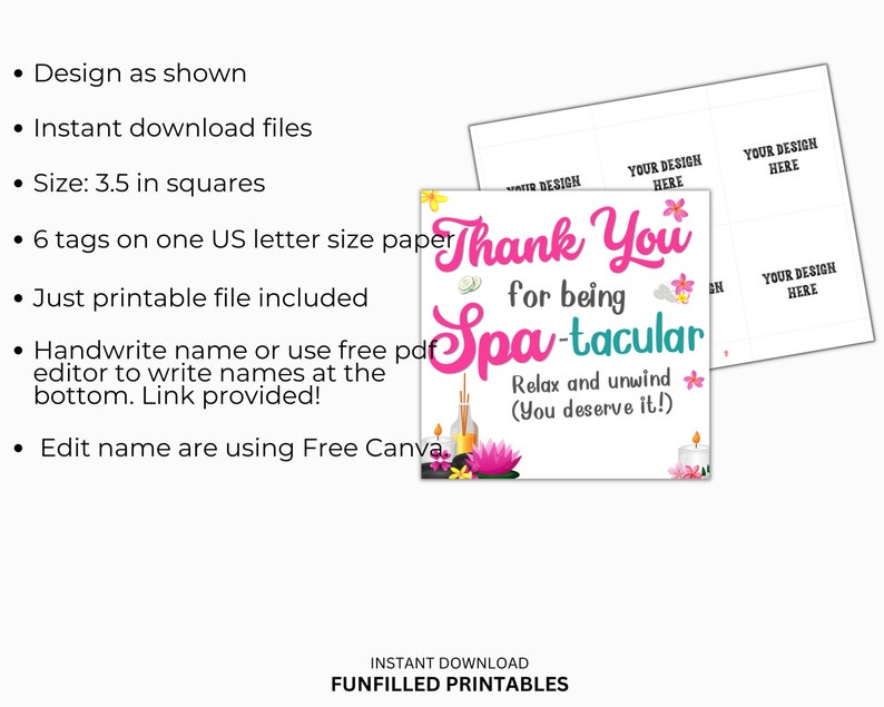 Spa-tacular Spa Gift Tags, Teacher Staff Employee Appreciation Gift Spa ...