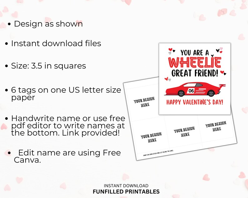 Racing Car Valentines, Boy Valentines Card, Classroom Toy Car Valentine ...