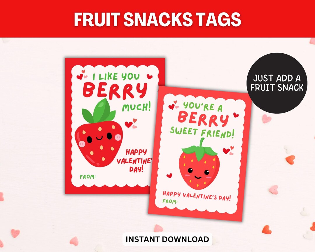 Fruit Snack Valentines Tag, Printable Berry Valentines Tag for ...