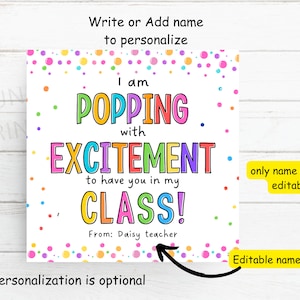 Popping With Excitement Back to School Popcorn Tag, Student Welcome ...