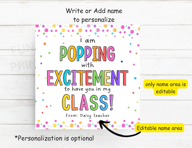 Popping With Excitement Back to School Popcorn Tag, Student Welcome ...