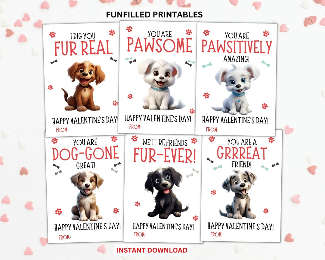 Dog Valentines Cards, Puppy Valentines, Classroom Kids Valentines for ...