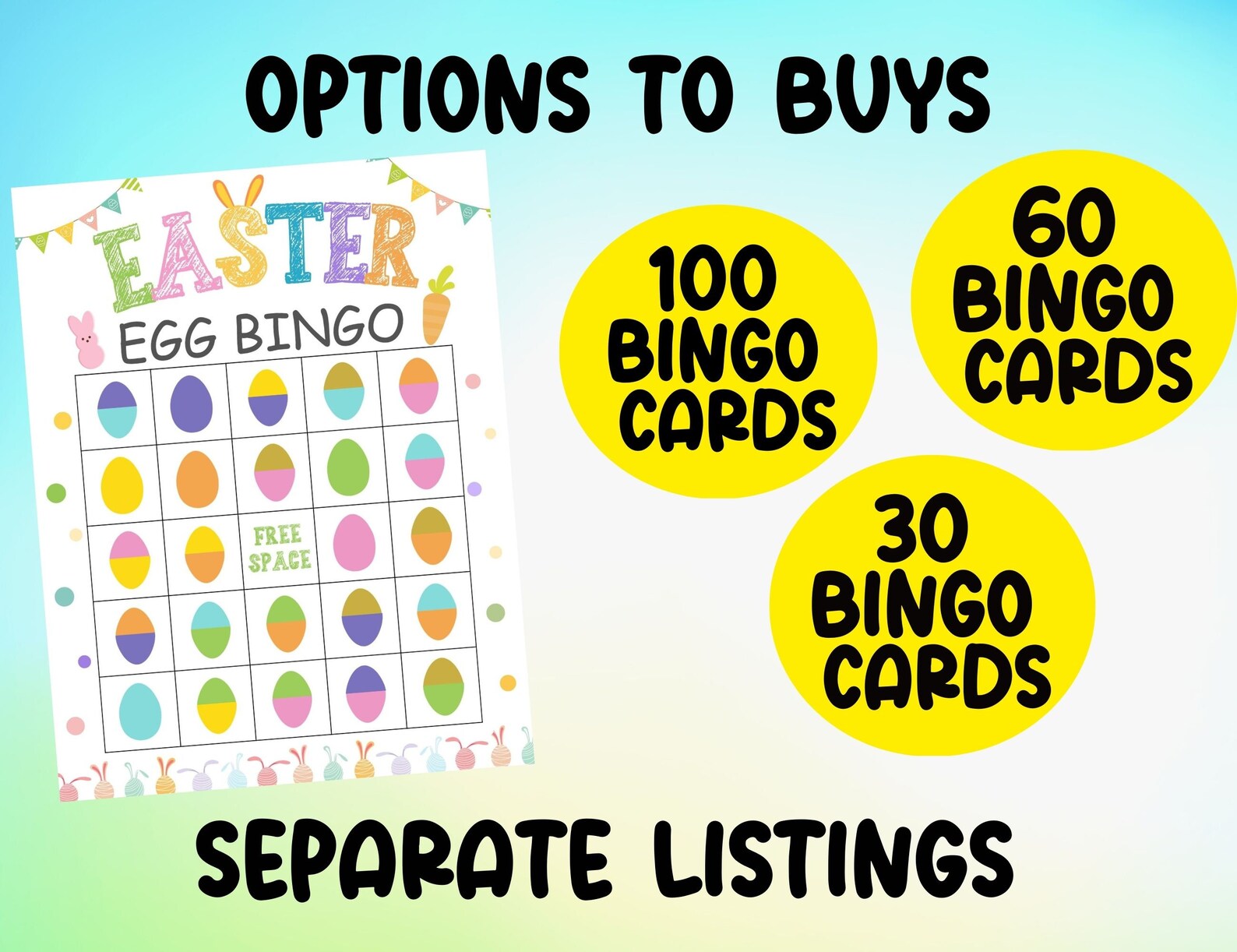 Easter Egg Bingo, 60 Easter Bingo Cards, Easter Party Games, Egg Hunt ...