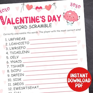 Valentine's Day Word Scramble Game, Adults Valentine Party Game, Kids ...