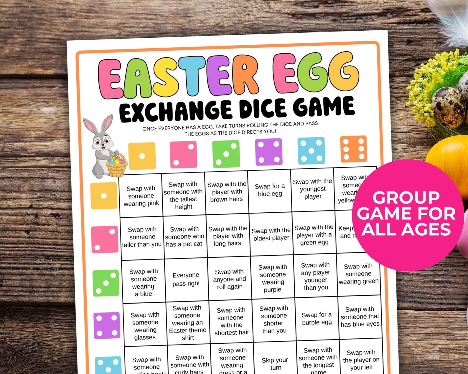 Easter Egg Exchange Dice Game Printable Easter Games for Kids Adults ...
