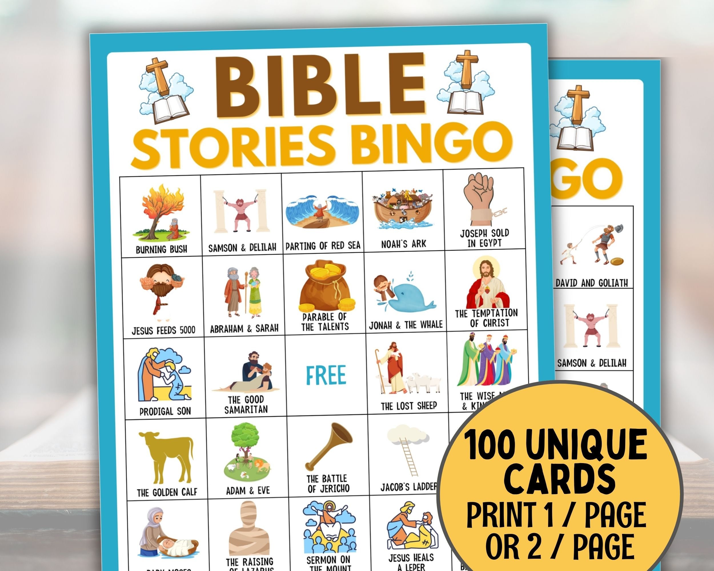 Bible Bingo, Bible Stories Bingo Cards 100, Bible Games for Kids Bible ...