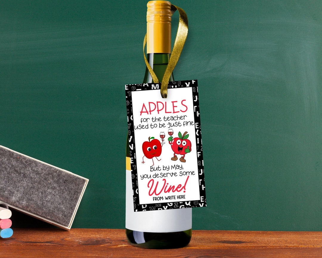 End of Year Teacher Wine Gift Tag, Teacher Coworker Gift, Wine Teacher ...