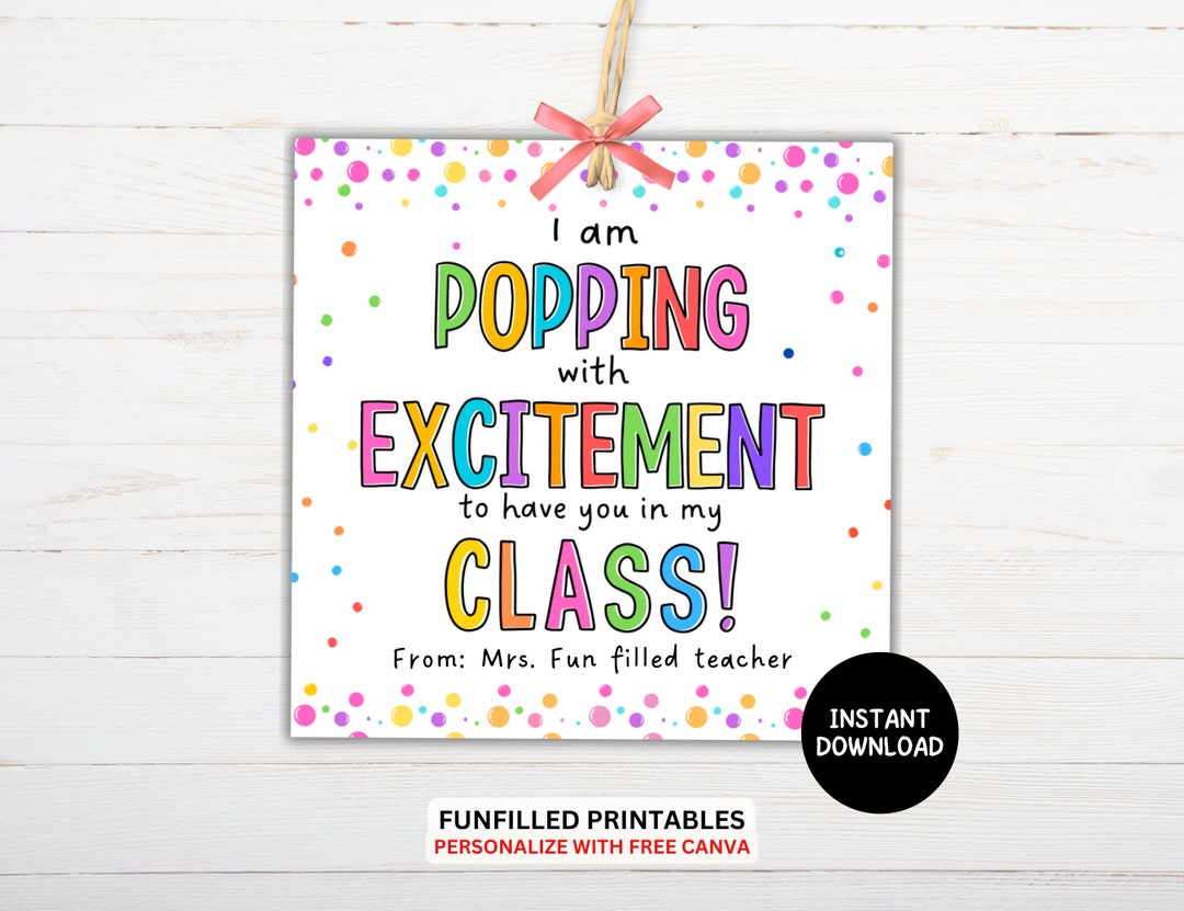 Popping With Excitement Back to School Popcorn Tag, Student Welcome ...