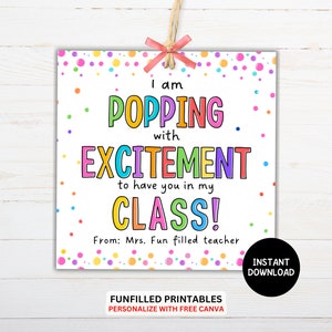 Popping With Excitement Back to School Popcorn Tag, Student Welcome ...