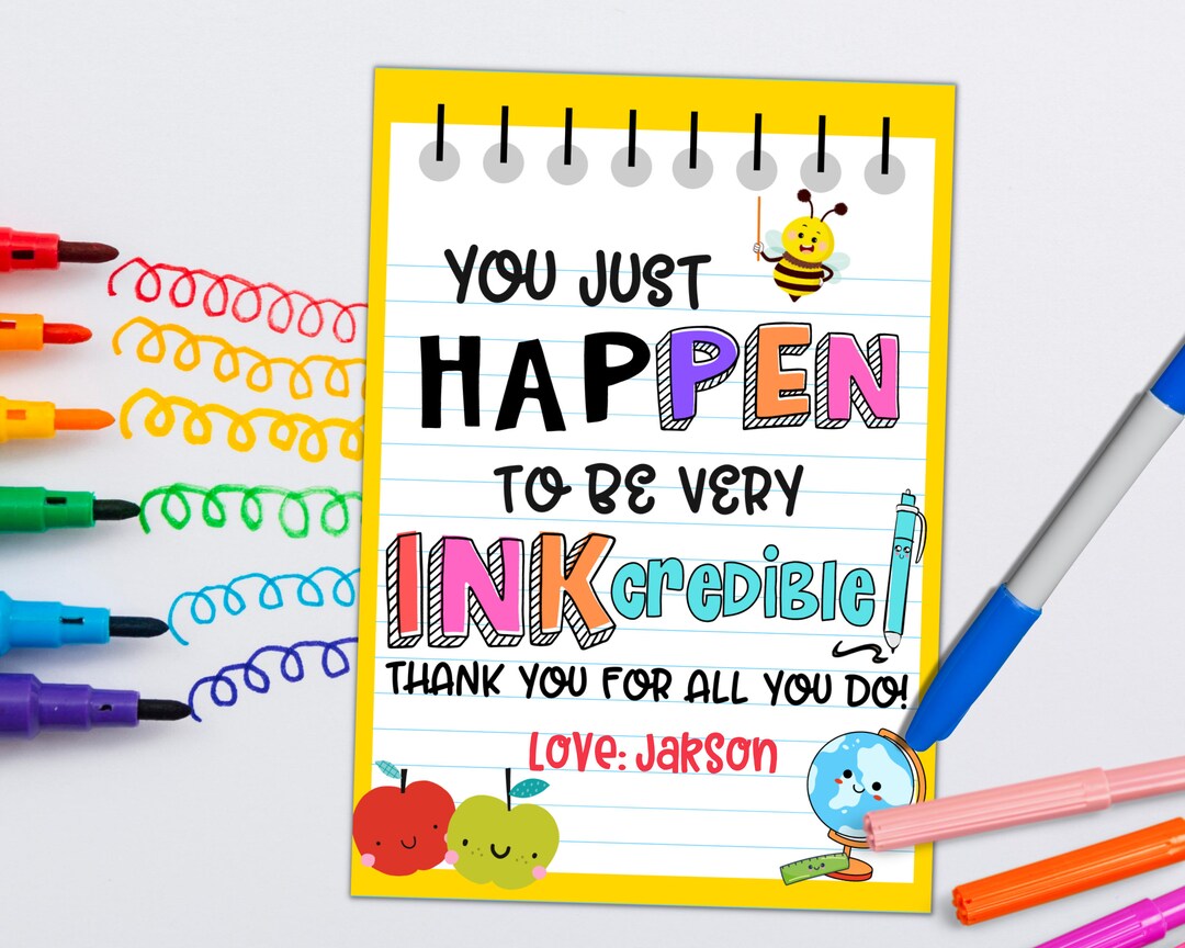 Teacher Appreciation Tags Pen, Ink-credible Teacher Pen Gift Tags, Hap ...