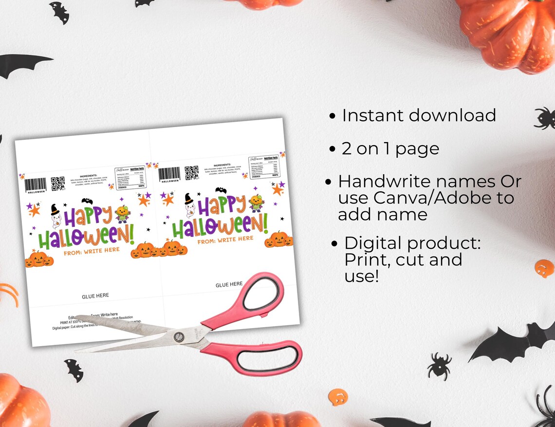 Halloween Chocolate Wrapper, Candy Bar Wrapper, Halloween Party Favors ...
