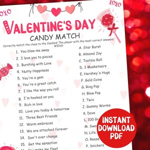 Valentines Day Candy Match Game, Candy Trivia Game, Printable ...