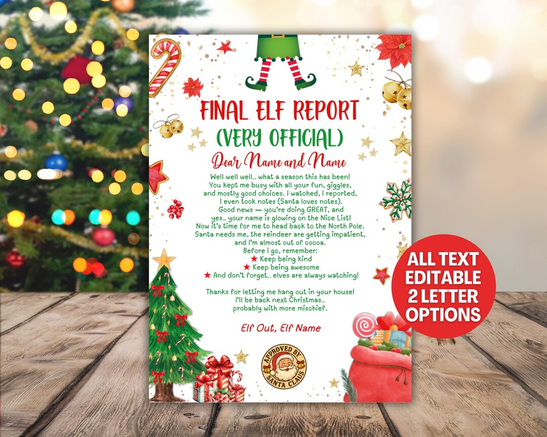 Editable Elf Goodbye Letter & Final Report, Last Day Elf Departure ...