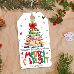 School Merry and Bright Tag, Teacher Christmas Gift Tag, Christmas ...