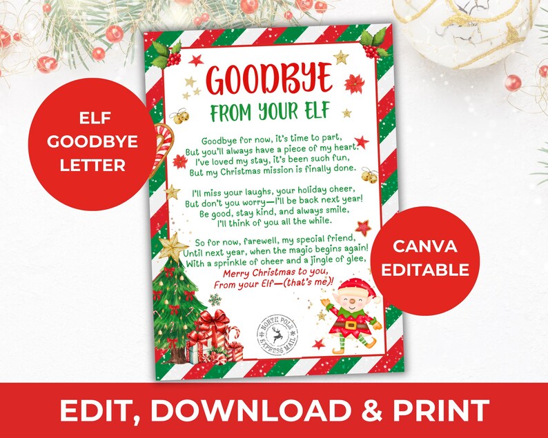 Editable Elf Goodbye Letter, Departure Letter Last Day Elf Farewell ...