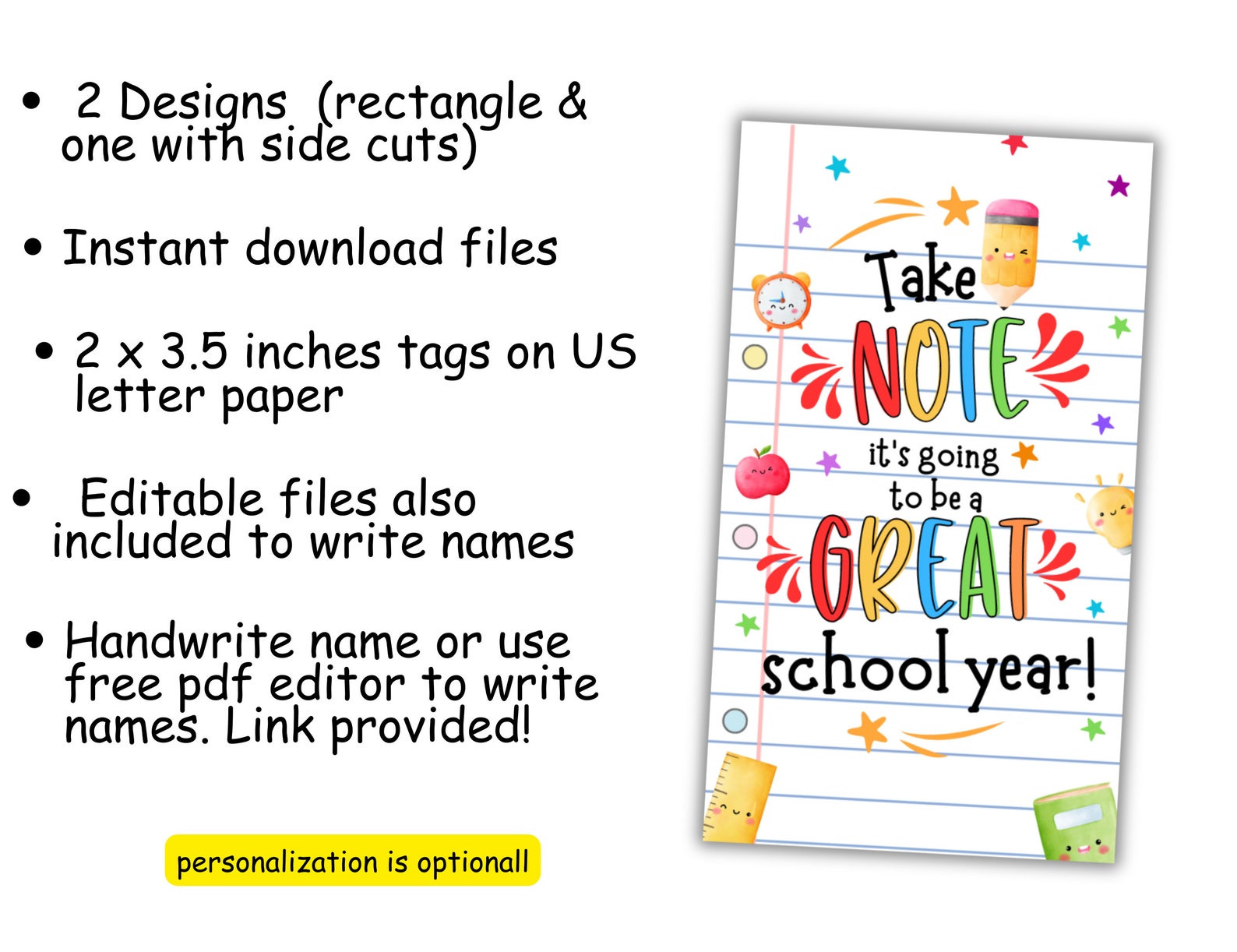 Back to School Tag, Pen Marker Take Note Great Year Tag, Welcome Back ...